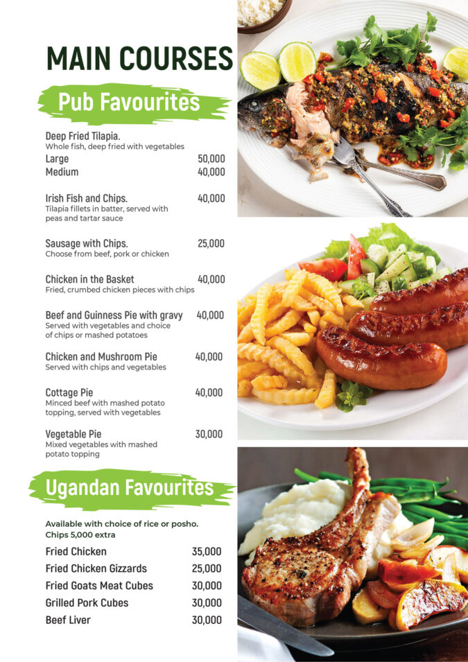 Our Menu – Paddy O'ganda's